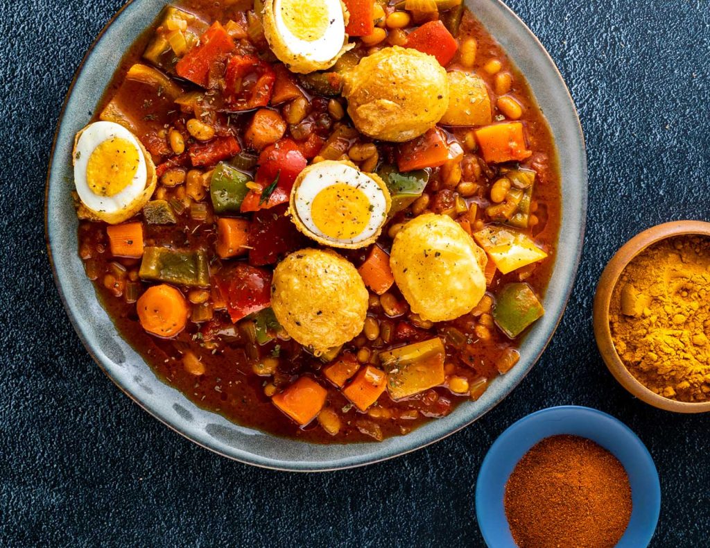 Chunky Chakalaka & Deep-Fried Eggs