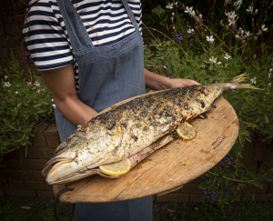 Whole Braaied Yellowtail, With Apricot Glaze And Egg And Potato Salad